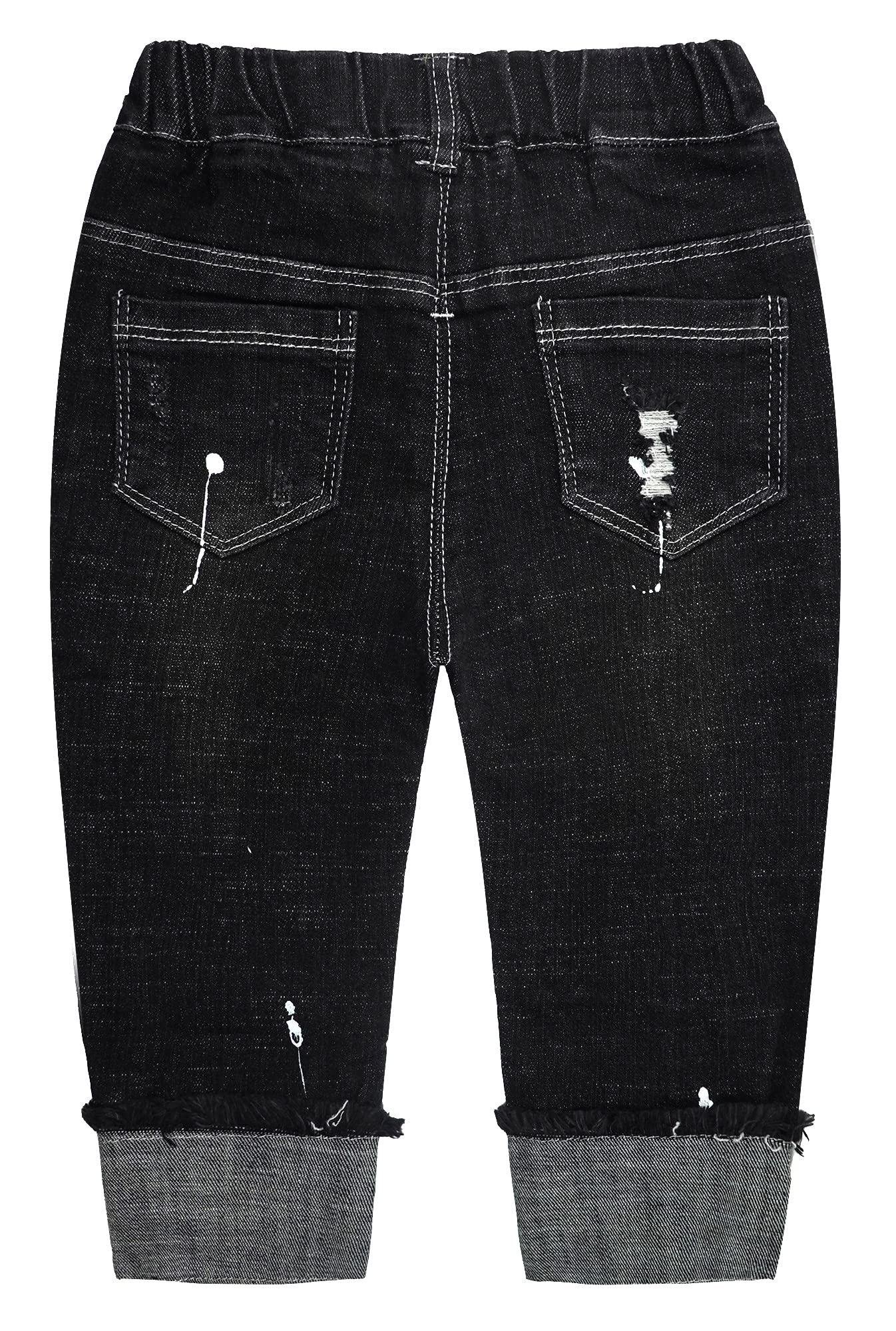 CHUMHEY Little Kid Jeans, Baby Boys Girls Elastic Waist Ripped Denim Pants,Black,3T