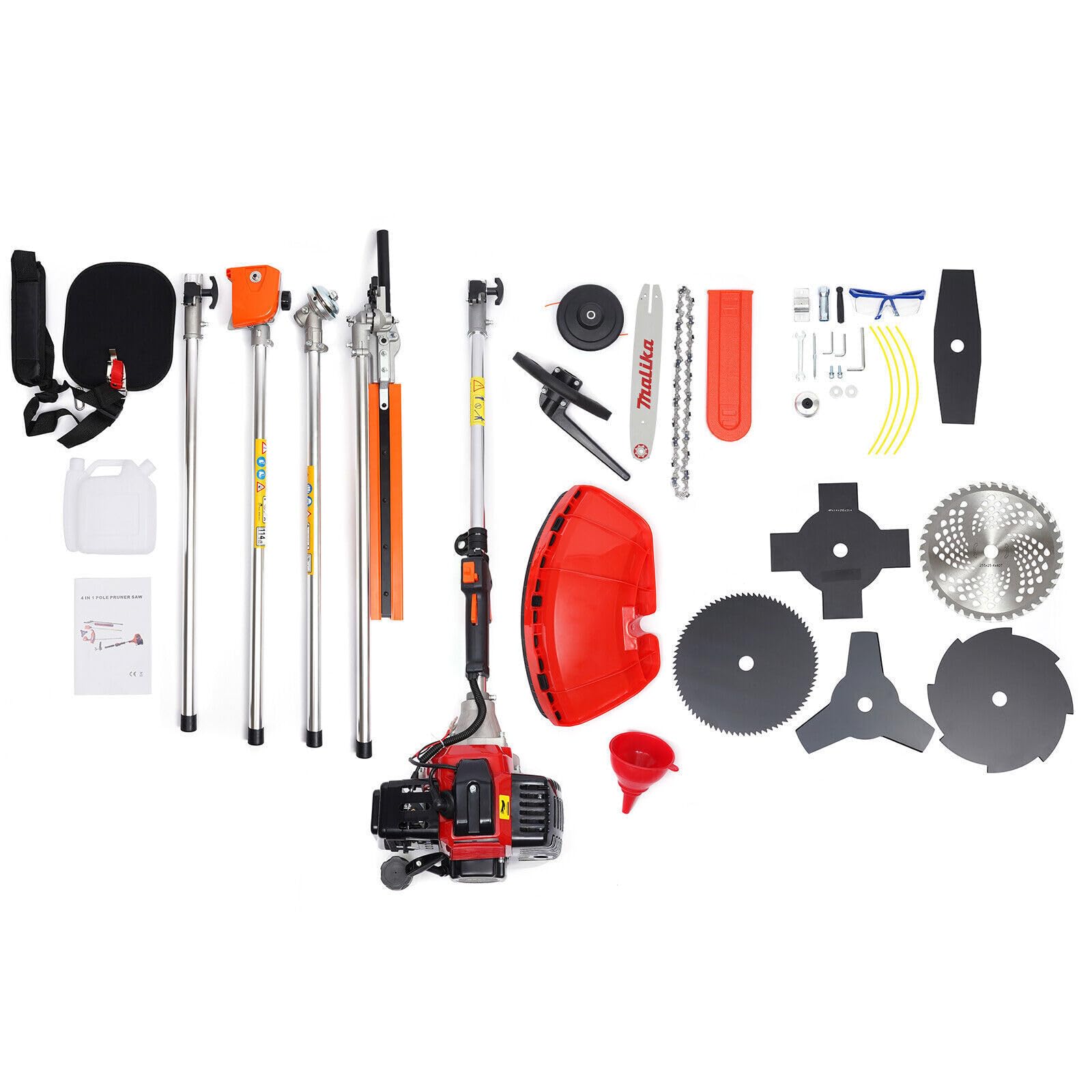Cordless Trimmer, 10 in 1 52cc Hedge Strimmer Telescopic Rod String Trimmer, 2 Stroke Engine Trimmer and Brush Cutter Blade Power Trimming Tools for Garden Lawn Care and Tree Trimming