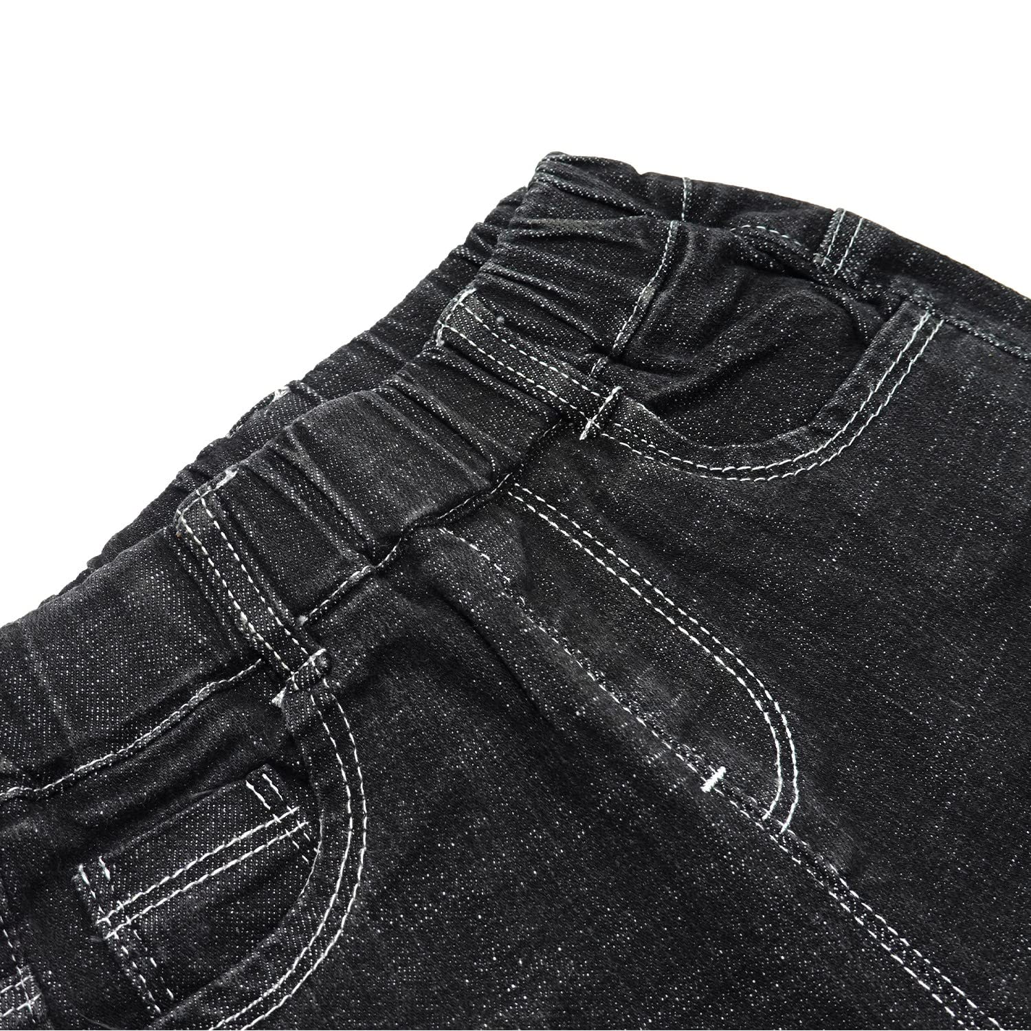 CHUMHEY Little Kid Jeans, Baby Boys Girls Elastic Waist Ripped Denim Pants,Black,3T