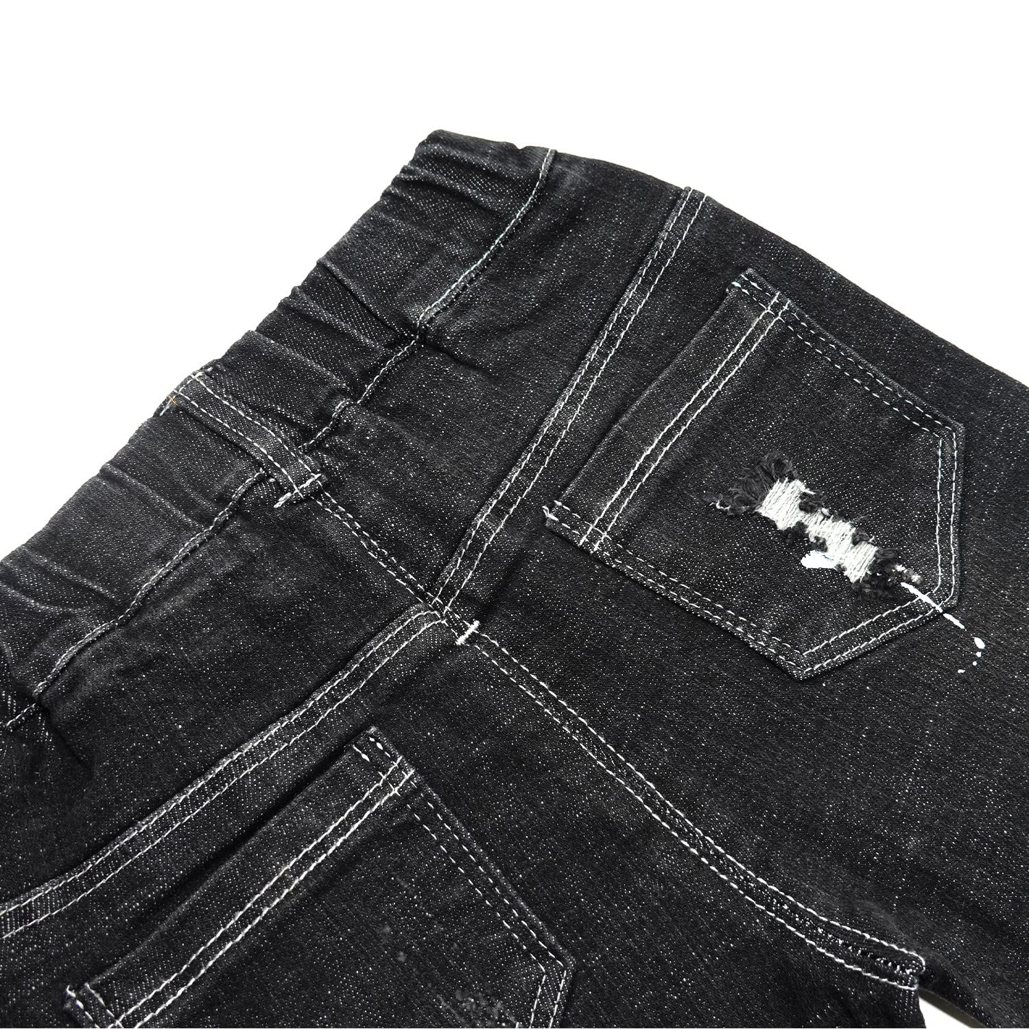 CHUMHEY Little Kid Jeans, Baby Boys Girls Elastic Waist Ripped Denim Pants,Black,3T