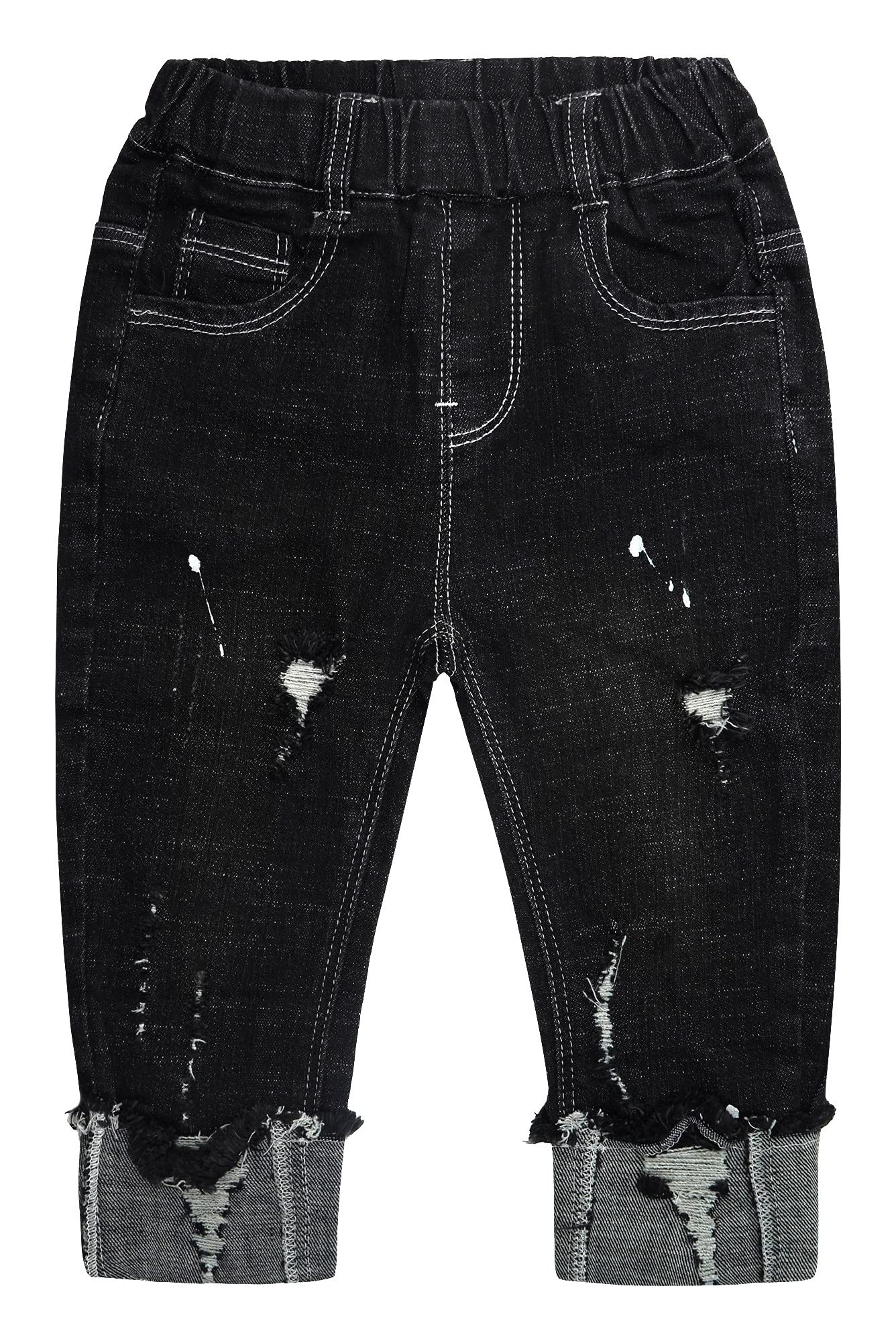 CHUMHEY Little Kid Jeans, Baby Boys Girls Elastic Waist Ripped Denim Pants,Black,3T