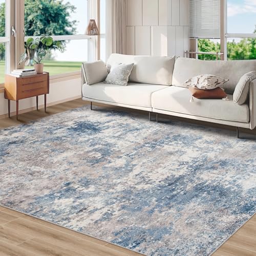 Area Rug Living Room Rugs: 5x7 Indoor Soft Fluffy Rug Abstract Carpet for Bedroom Kitchen Dining Room Floor Washable Plush Throw Large Accent Rug Home Office Nursery Decor - Gray/Blue