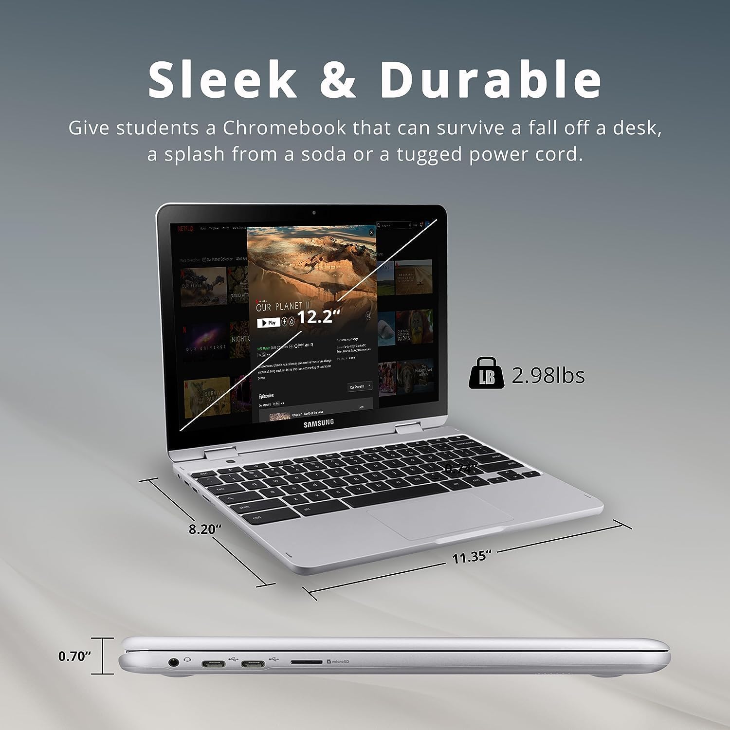 SAMSUNG Plus V2 2 in 1 360 12.2" FHD+ Touchscreen Chromebook Student, Intel Celeron 3965Y, 4GB RAM, 128GB Storage, Wi-Fi, Zoom Meeting, Dual Webcam, Stylus Pen, Wireless Mouse, Chrome OS, GM Accessory