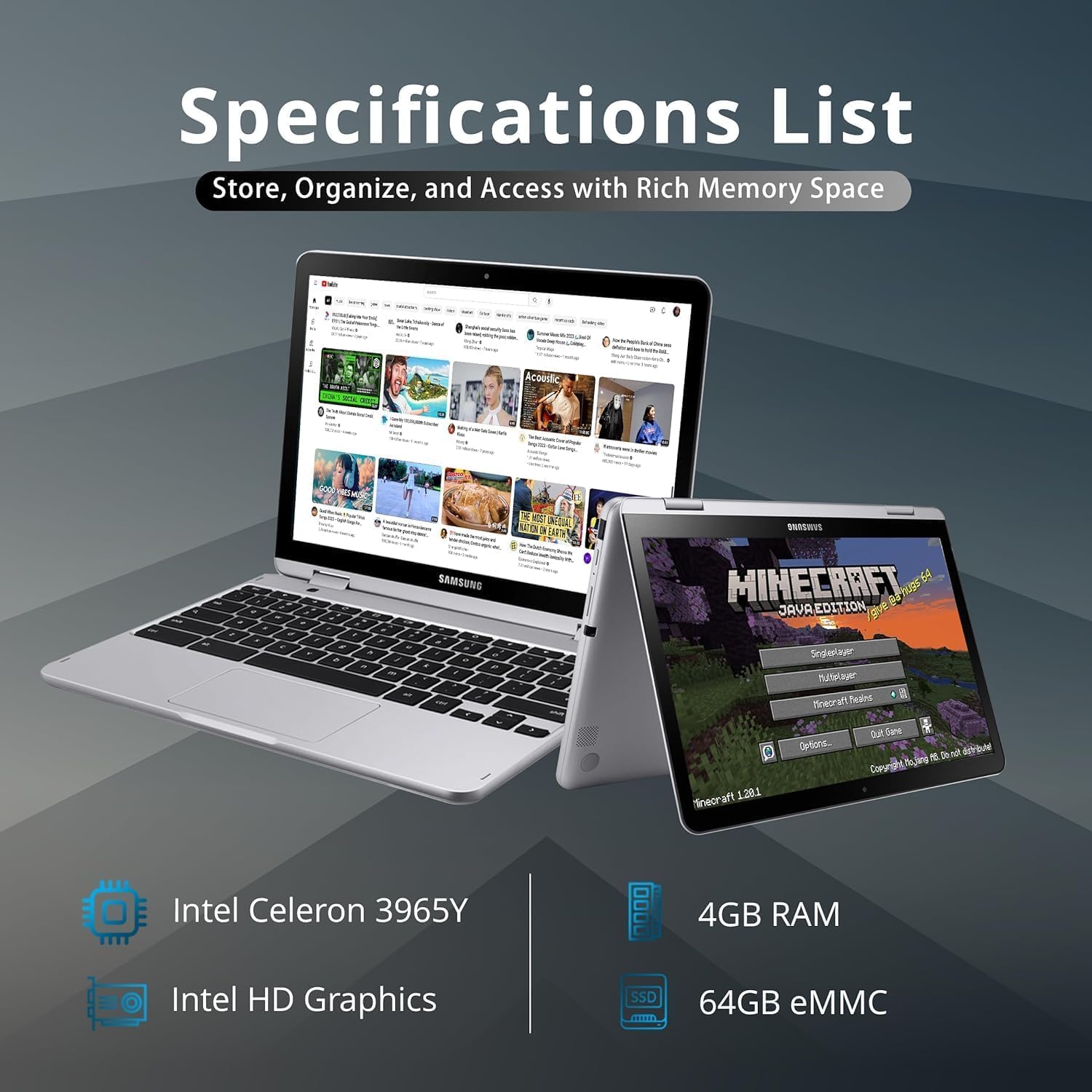 SAMSUNG Plus V2 2 in 1 360 12.2" FHD+ Touchscreen Chromebook Student, Intel Celeron 3965Y, 4GB RAM, 128GB Storage, Wi-Fi, Zoom Meeting, Dual Webcam, Stylus Pen, Wireless Mouse, Chrome OS, GM Accessory