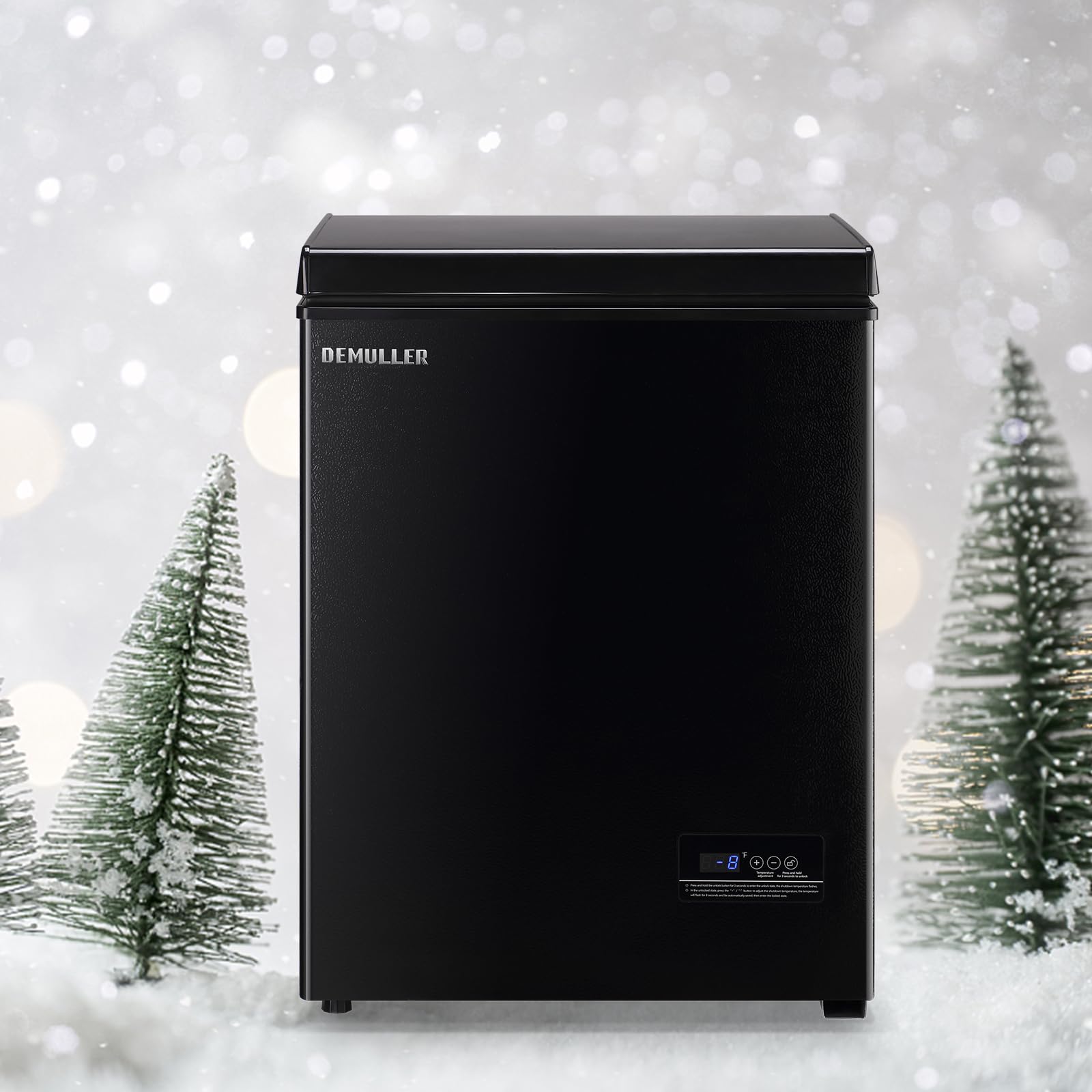 Chest Freezer 3.5 CU.FT DEMULLER Compact Deep Freezing Machine with Electronic Temperature Control (Accurate to 1 ℉) Freestanding Small Fridge Freezer with 2 Removable Storage Baskets Black