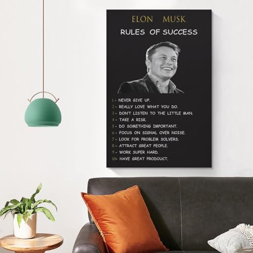Khglxm ELON MUSK Motivational Poster Rules of Success Canvas Wall Art Prints for Wall Decor Room Decor Bedroom Decor Gifts Posters 08x12inch(20x30cm) Unframe-style