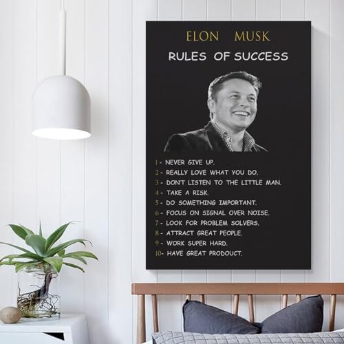 Khglxm ELON MUSK Motivational Poster Rules of Success Canvas Wall Art Prints for Wall Decor Room Decor Bedroom Decor Gifts Posters 08x12inch(20x30cm) Unframe-style