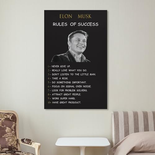 Khglxm ELON MUSK Motivational Poster Rules of Success Canvas Wall Art Prints for Wall Decor Room Decor Bedroom Decor Gifts Posters 08x12inch(20x30cm) Unframe-style