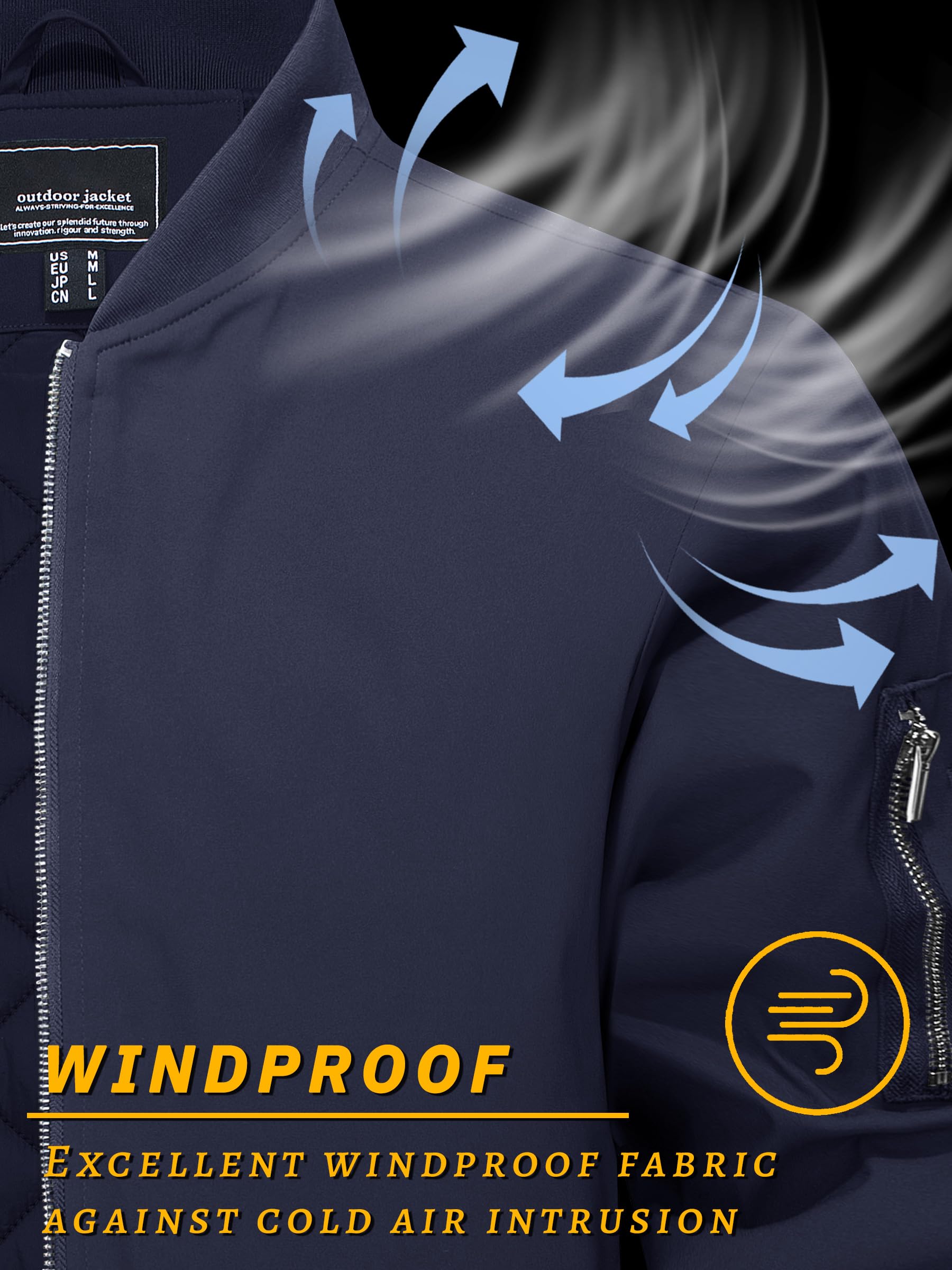 TACVASEN Mens Bomber Jackets Winter Softshell Jacket Water-Resistant Winter Coats for Men Casual Windbreaker Jackets Navy Blue