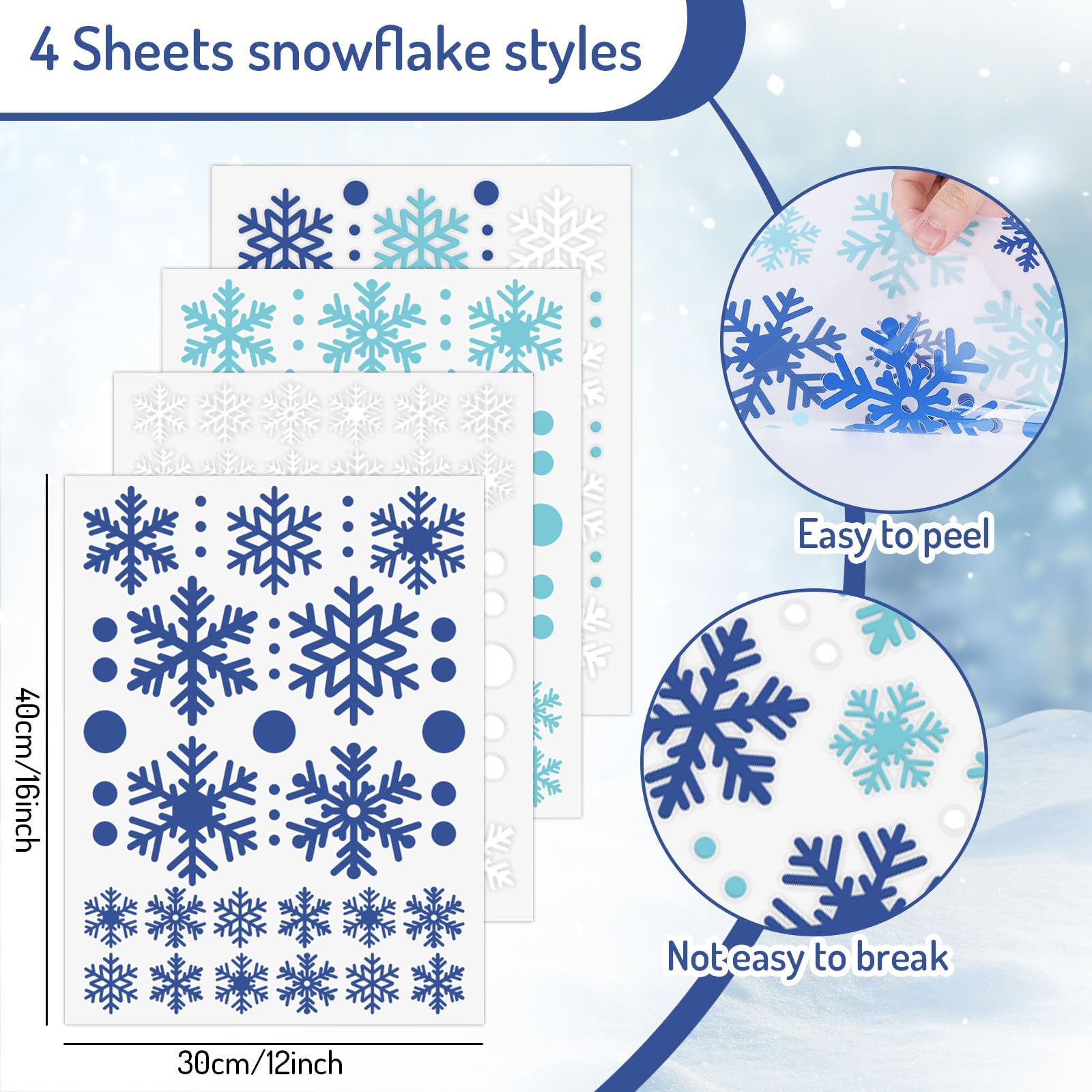 Whaline 4 Sheets Snowflake Rub on Transfers 16 x 12 Inch Winter Christmas Snowflake Transfer Stickers Xmas Blue White Furniture Decals for Crafts Wood Fabric Journal Envelope Scrapbook
