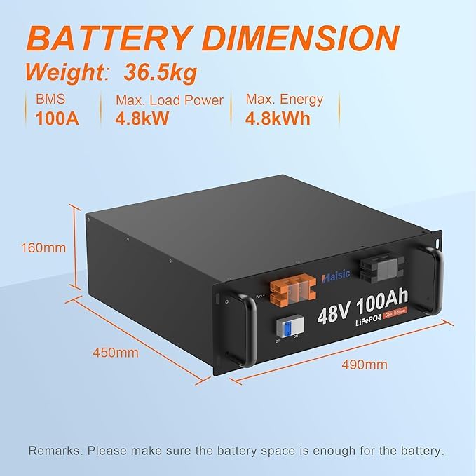 JEMESI 48V 100Ah LiFePO4 Lithium Battery, Rechargeable Lithium Battery, with BMS Protection, UP to 4800Wh, 6000 Deep Cycles, 10 Years Lifetime, Perfect for RV, Solar System Backup Power Supply