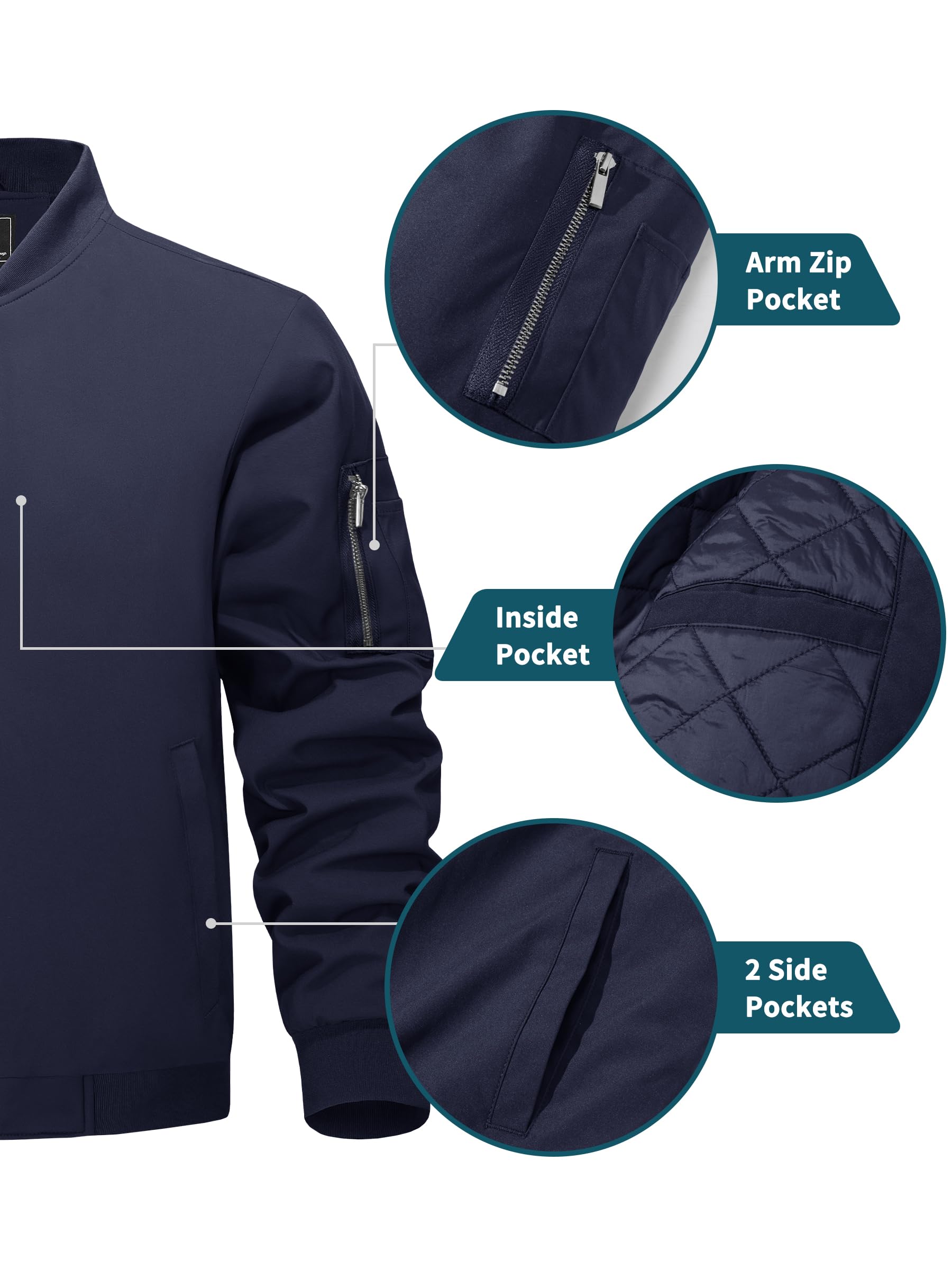 TACVASEN Mens Bomber Jackets Winter Softshell Jacket Water-Resistant Winter Coats for Men Casual Windbreaker Jackets Navy Blue