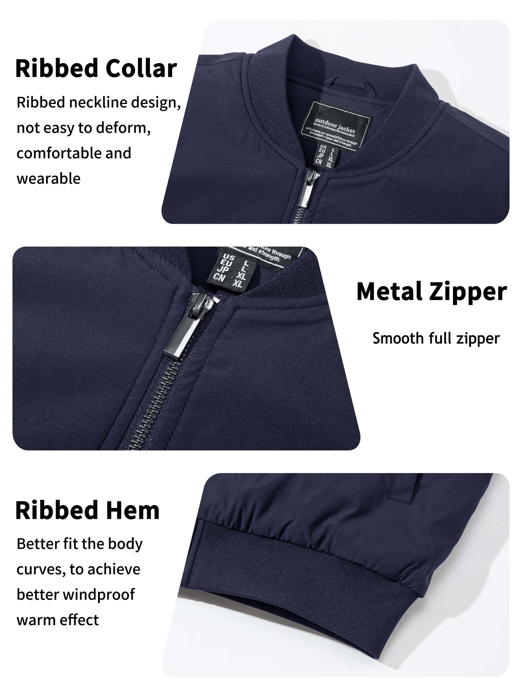 TACVASEN Mens Bomber Jackets Winter Softshell Jacket Water-Resistant Winter Coats for Men Casual Windbreaker Jackets Navy Blue
