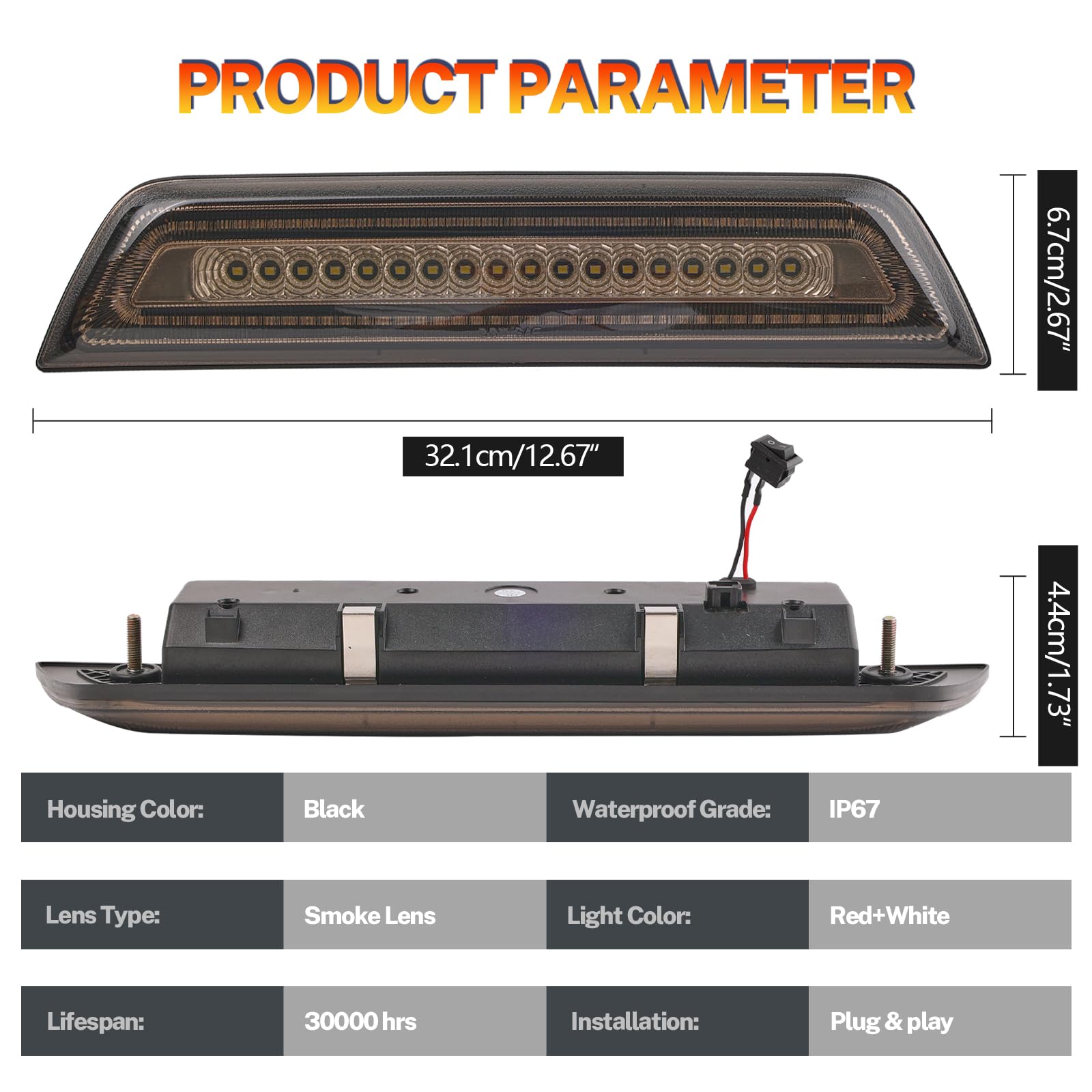 AUTOXBERT Third 3rd Brake Light for 2016-2023 Toyota Tacoma 2016 2017 2018 2019 2020 2021 2022 2023 Limited SR SR5 TRD Waterproof LED High Mount Stop LED Third Brake Light(For Double Cab ONLY)