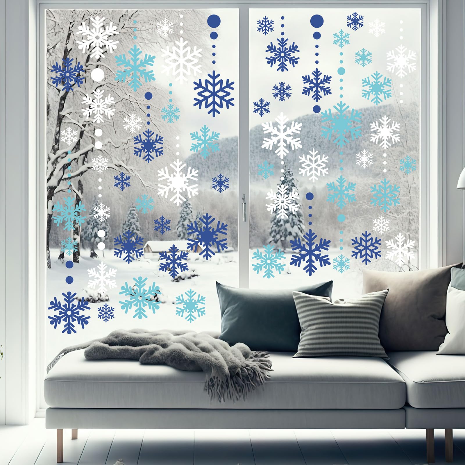 Whaline 4 Sheets Snowflake Rub on Transfers 16 x 12 Inch Winter Christmas Snowflake Transfer Stickers Xmas Blue White Furniture Decals for Crafts Wood Fabric Journal Envelope Scrapbook