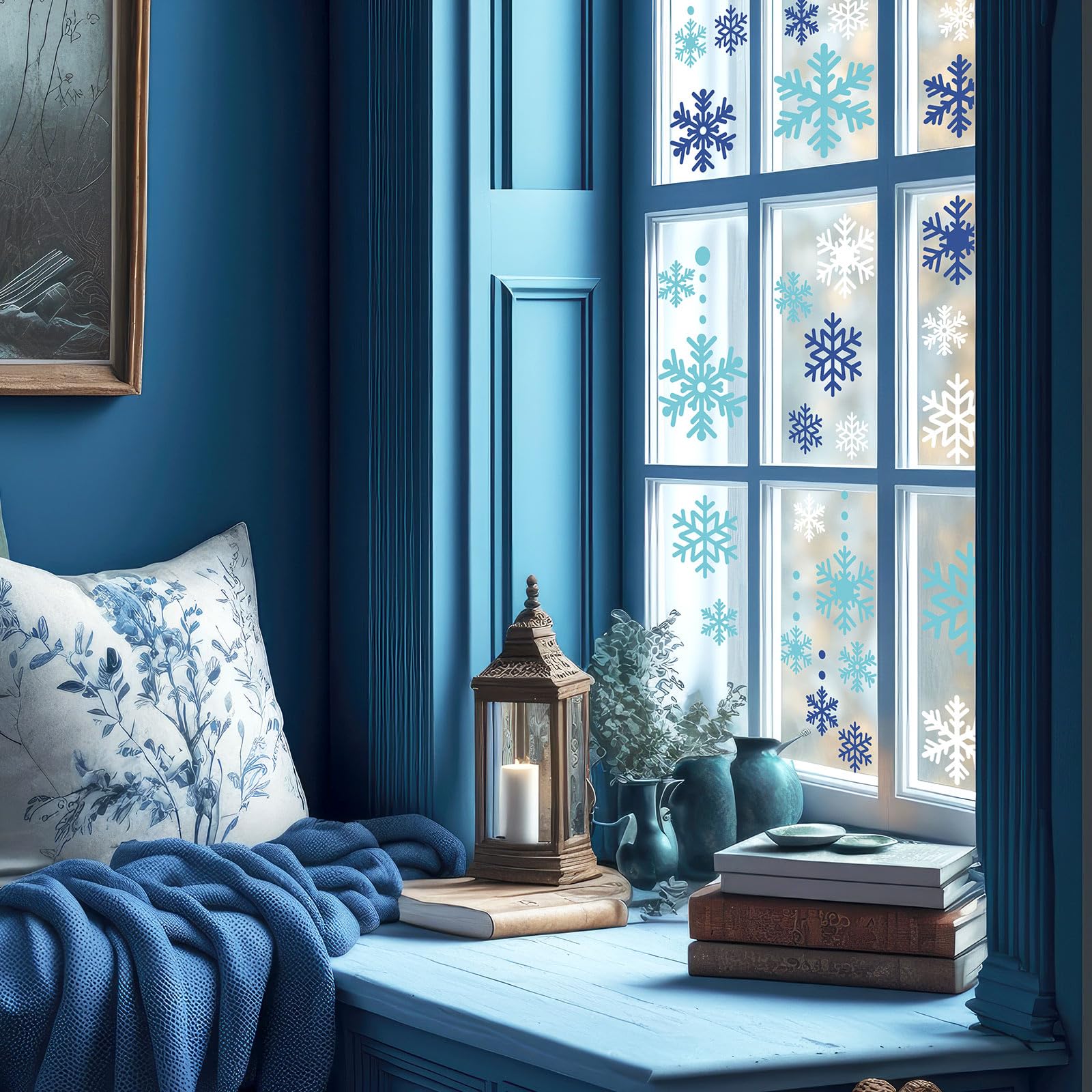 Whaline 4 Sheets Snowflake Rub on Transfers 16 x 12 Inch Winter Christmas Snowflake Transfer Stickers Xmas Blue White Furniture Decals for Crafts Wood Fabric Journal Envelope Scrapbook