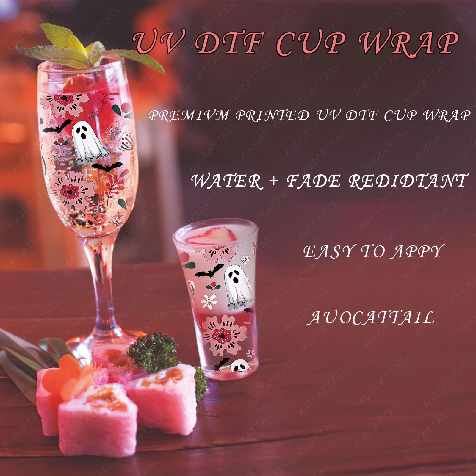 3D UV DTF Cup Wrap Transfer Stickers Halloween Pumpkin Ghost Waterproof Rub on Transfers for 16OZ Libbey Glass Cups (Pack of 6)