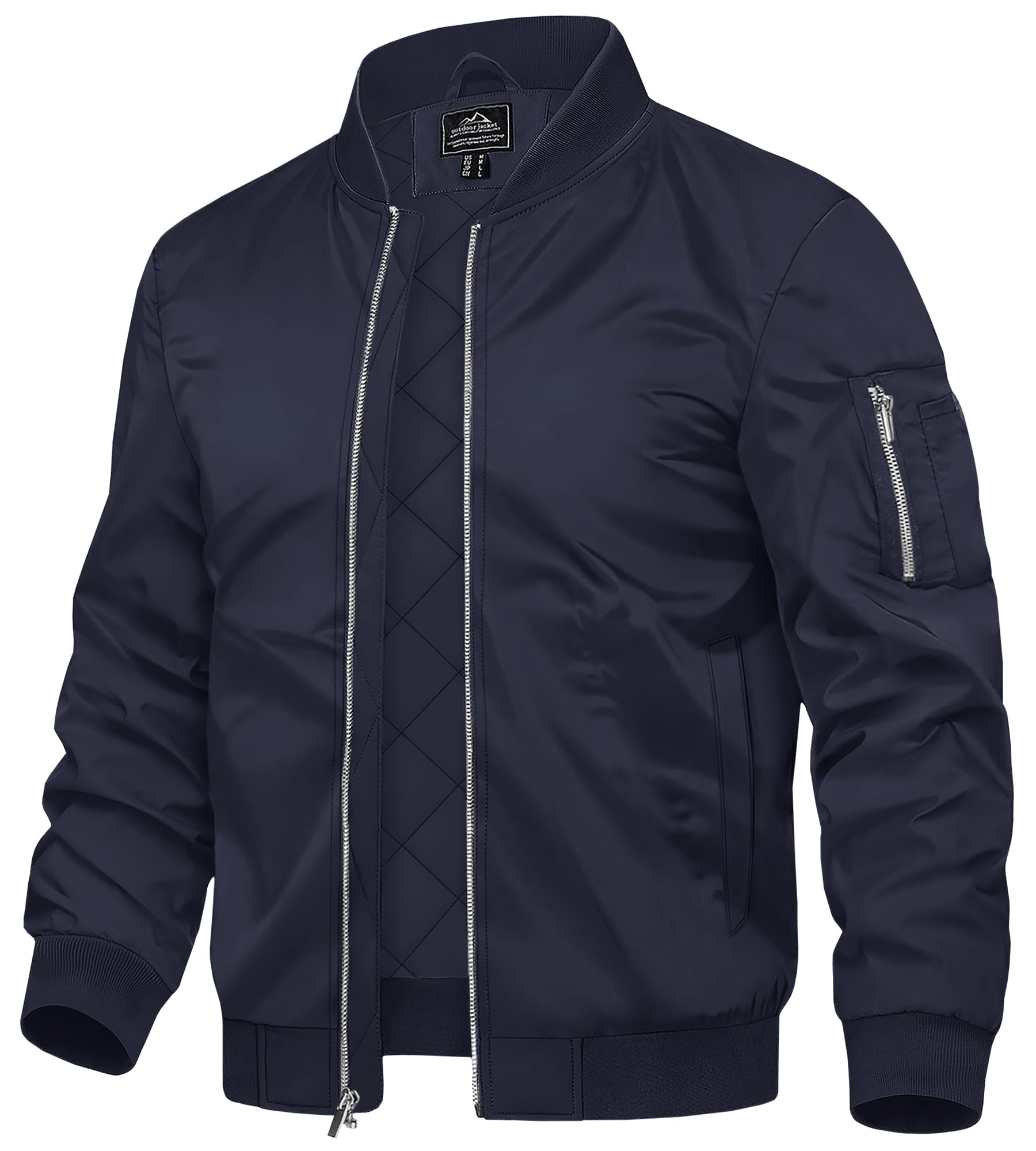 TACVASEN Mens Bomber Jackets Winter Softshell Jacket Water-Resistant Winter Coats for Men Casual Windbreaker Jackets Navy Blue