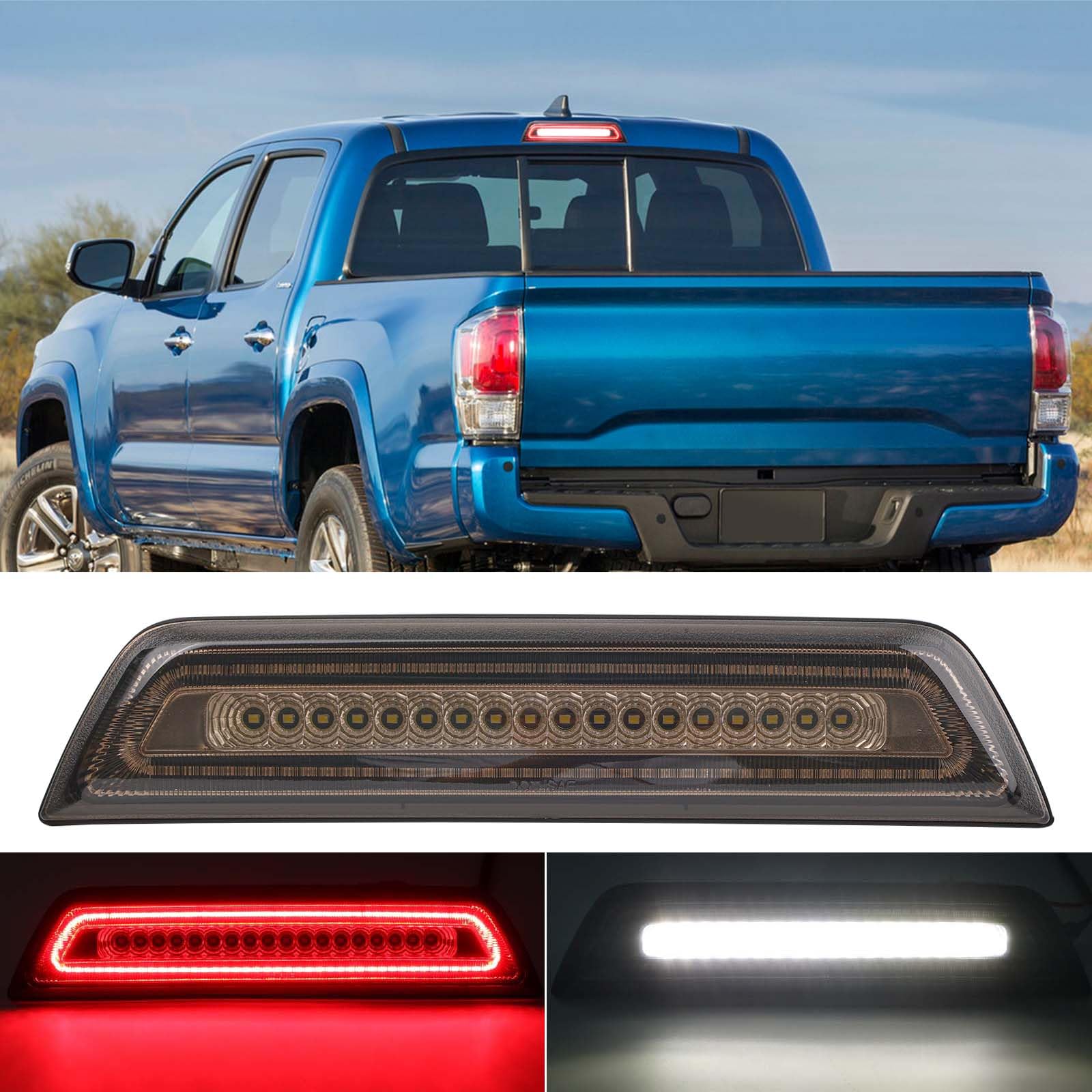 AUTOXBERT Third 3rd Brake Light for 2016-2023 Toyota Tacoma 2016 2017 2018 2019 2020 2021 2022 2023 Limited SR SR5 TRD Waterproof LED High Mount Stop LED Third Brake Light(For Double Cab ONLY)