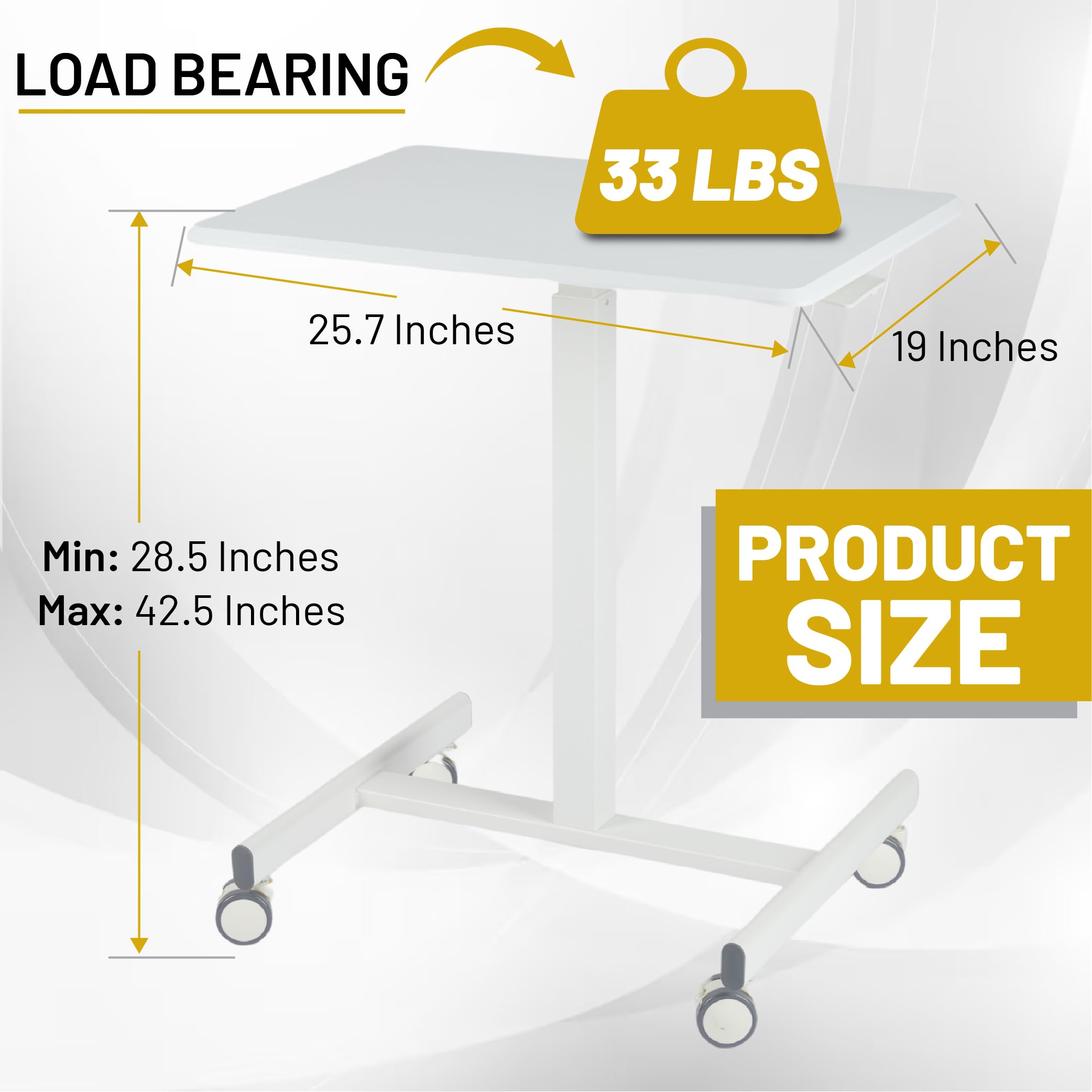 NEWBULIG Mobile Laptop Overbed Table Adjustable Height Small Rolling Sit Stand Desk, Teacher Podium with Wheels, 19" D x 25.7" W, White
