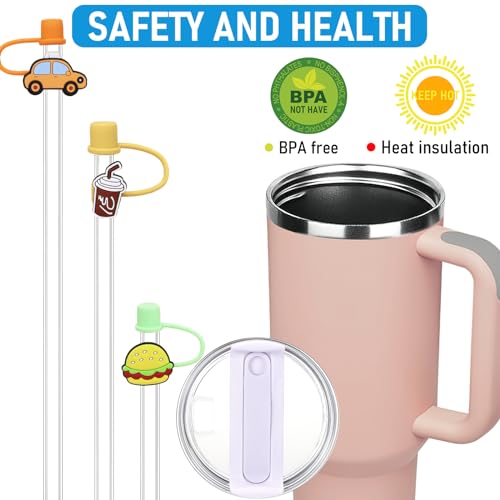 Stanley Cup Lids, 9 Pack Stanley Replacement Lid Accessories for Stanley Tumbler Cup 40 oz 2.0 and Other Tumbler 40 oz, Including Straw Cover Cap, Replacement Straws And Lid Spill Plug (Orchid)