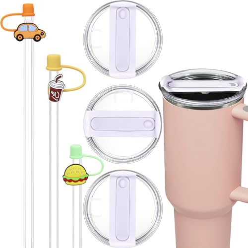 Stanley Cup Lids, 9 Pack Stanley Replacement Lid Accessories for Stanley Tumbler Cup 40 oz 2.0 and Other Tumbler 40 oz, Including Straw Cover Cap, Replacement Straws And Lid Spill Plug (Orchid)