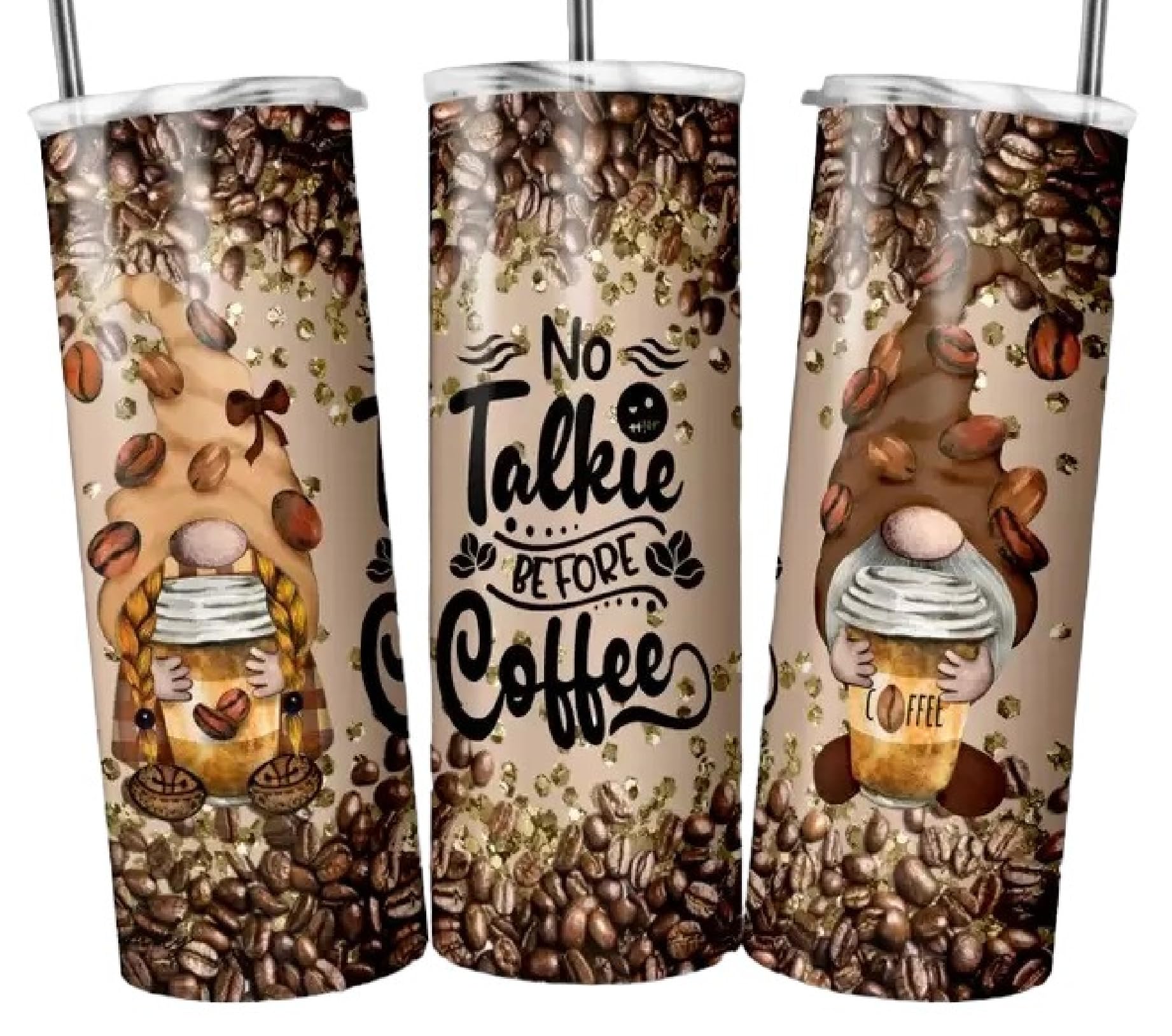 Coffee Gnomes Tumbler Sublimation Transfer, Ready to Press, 20 oz Straight Tumbler, Coffee Gnome Transfer for Tumbler, Gnome Transfer Wrap
