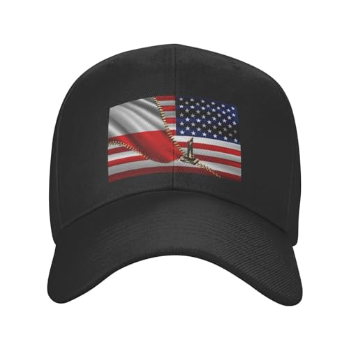 USA American Flag and Poland Poles Flag Baseball Cap for Men Women Adjustable Classic Dad Hat Trucker Cap for Running Outdoor Activities Snapback Hat