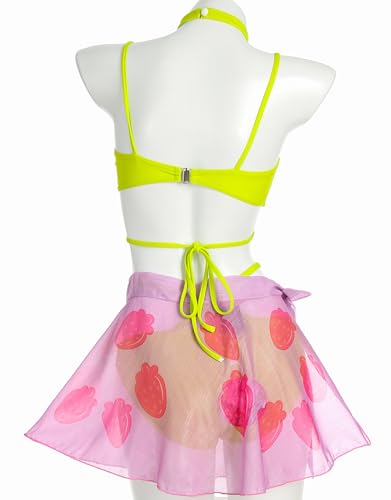 Winx Club Women's Flora Two Piece Bikini Set Swimsuit with Sarong and Choker Bathing Suit (Small) Yellow