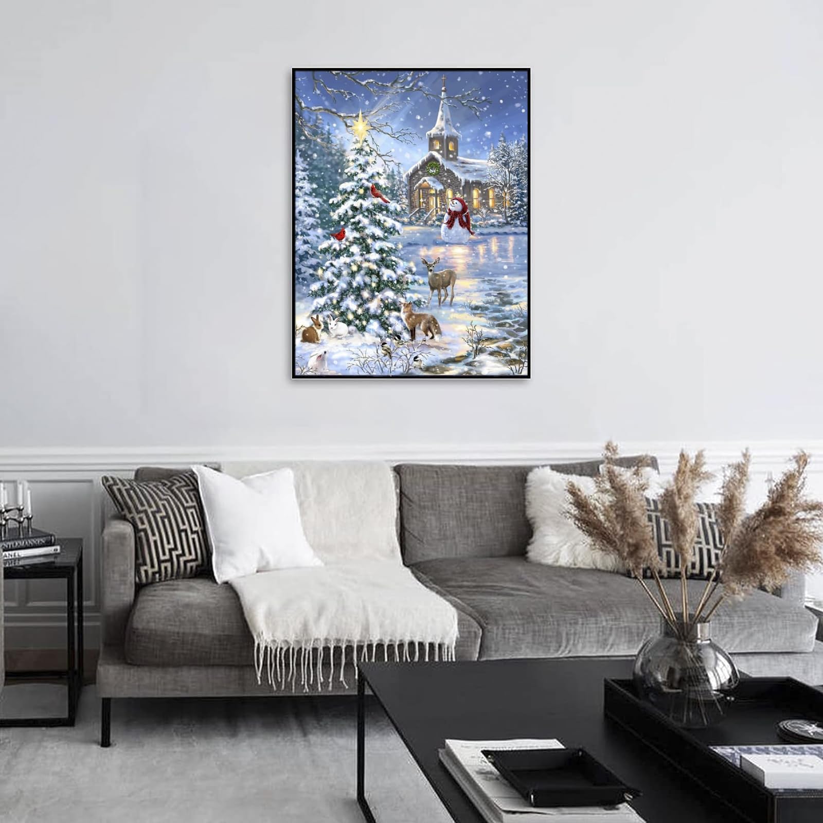 DIYDECORFUN Christmas Tree Diamond Painting Kits for Adults, 5D Diamonds Art Cabin, Winter Paint with Diamonds Round Full Drill Gems Art, Snowman Diamond Dots Art Kits for Beginners (12x16Inch)