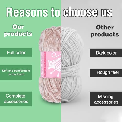 LUNARM Chenille Velvet Yarn, Yarn for Crocheting Knitting with Big Eye Needles, Handcrafts Weaving Soft Chenille Yarn for Making Blankets, Clothes, Pattern Knitting-3*3.35oz,3*162yds (Light Khaki)