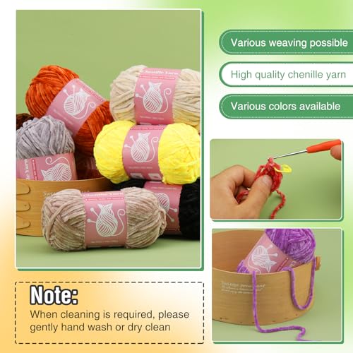 LUNARM Chenille Velvet Yarn, Yarn for Crocheting Knitting with Big Eye Needles, Handcrafts Weaving Soft Chenille Yarn for Making Blankets, Clothes, Pattern Knitting-3*3.35oz,3*162yds (Light Khaki)