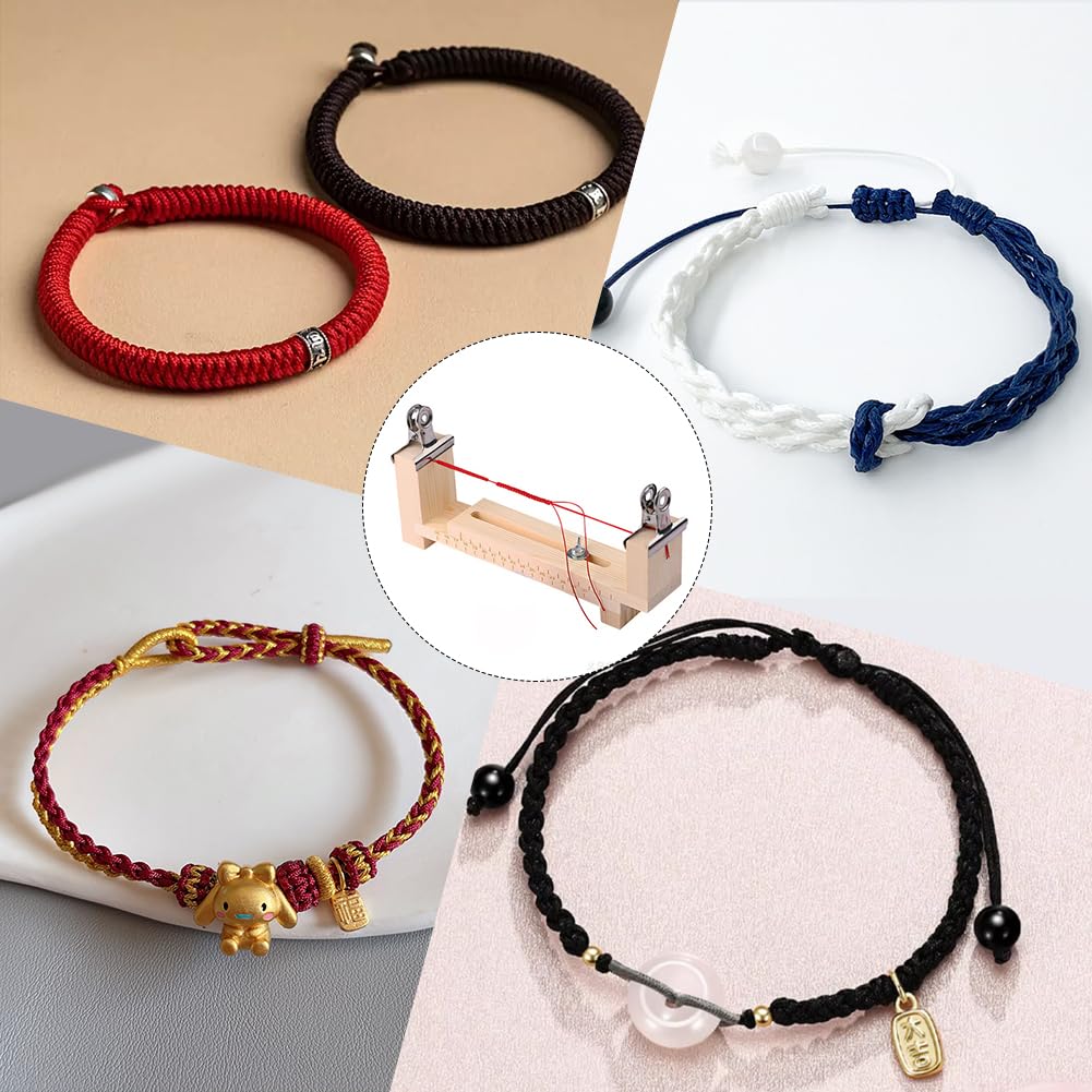 FINGERINSPIRE 1 Set Wooden Jig Bracelet Maker Kit with 4 Pcs Braiding Disk & 1 Set Sewing Straight Pin Adjustable Paracord Jig Bracelet Maker Foam Bracelet Knitting Tray Bracelet Braided Board for DIY