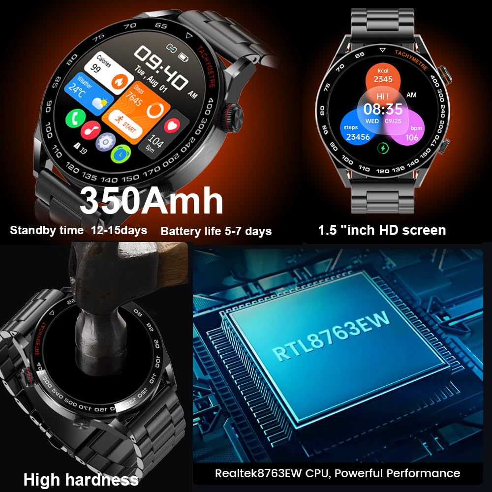 paazomu Men Smart Watch for Android iOS, Bluetooth Call with Heart Rate/Sleep Monitor Fitness Tracker, 1.46" Full Touch Screen IP67 Waterproof Stainless Steel Business Activity Tracker for Men
