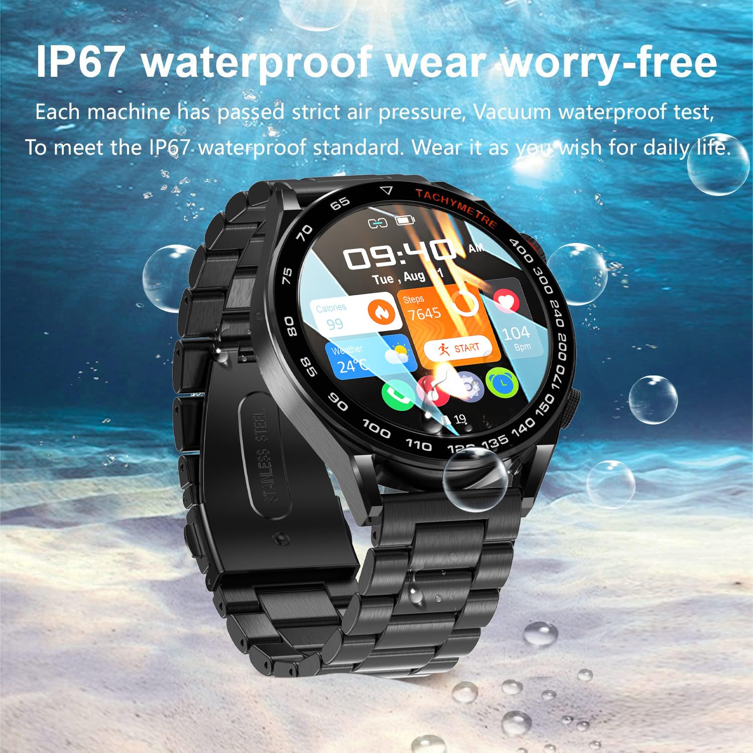 paazomu Men Smart Watch for Android iOS, Bluetooth Call with Heart Rate/Sleep Monitor Fitness Tracker, 1.46" Full Touch Screen IP67 Waterproof Stainless Steel Business Activity Tracker for Men