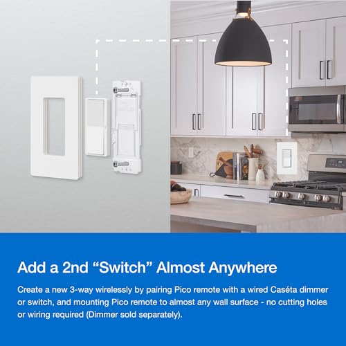 Lutron Pico Paddle Remote Wall-Mounting Kit for Wireless 3-Way Switch Applications w/Caseta Smart Dimmer Switches, Includes Remote, Wallbracket, Wallplate, and Wire Label Stickers, PJ2W-P2B-WH,White
