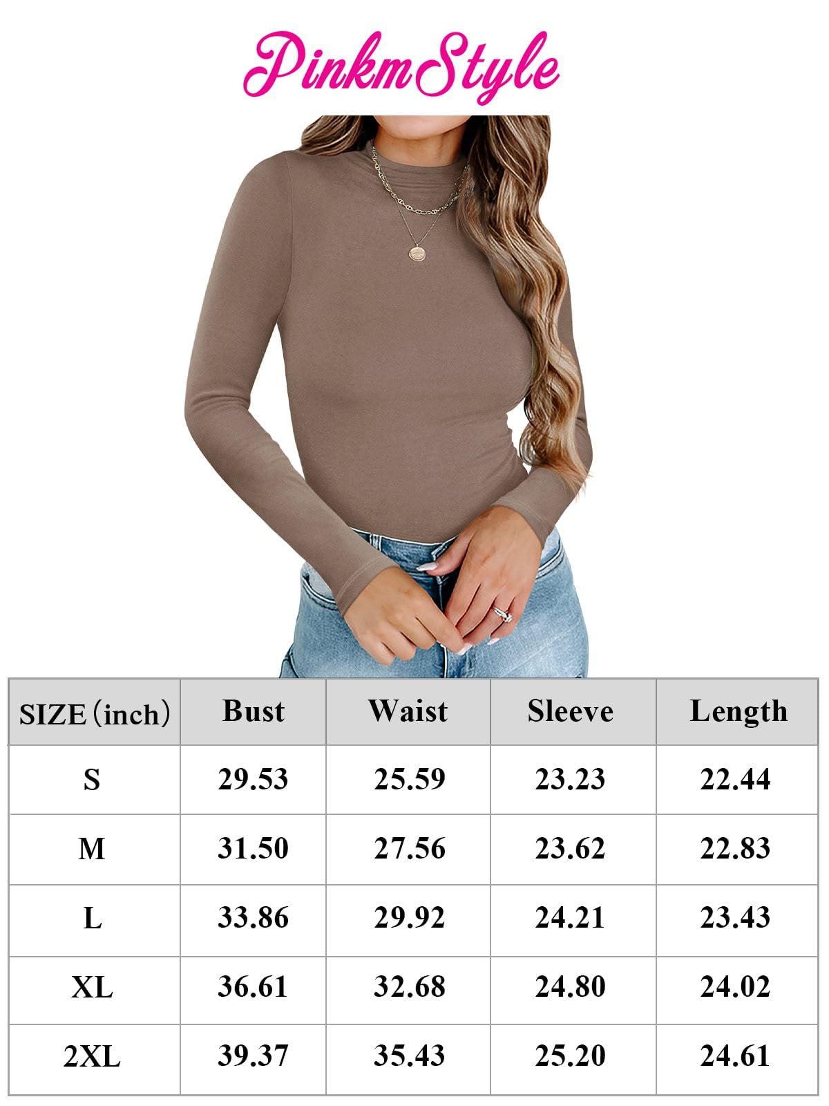 PINKMSTYLE Womens Mock Turtleneck Long Sleeve Tops Double Lined Tight Shirts Base Layer Fall Outfits Cream Small