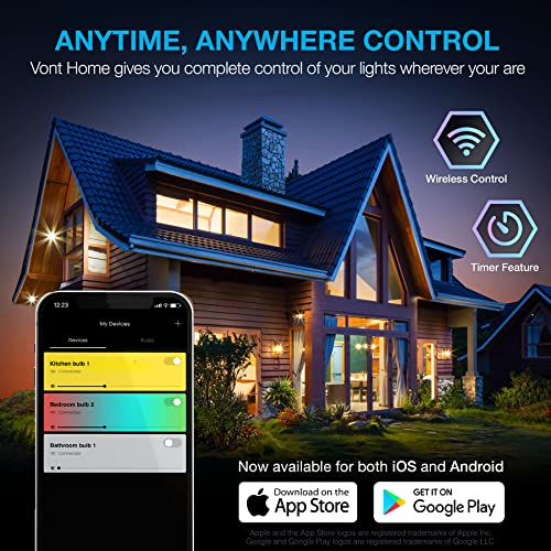 Smart Light Bulbs [4 Pack], WiFi 2.4GHz & Bluetooth 5.0, Compatible w/ Alexa & Google Without Hub, Dimmable, Music Sync, Schedules, Color Changing Bulb RGBCW Smart Bulbs, LED Bulb, A19/E26 9W 810LM