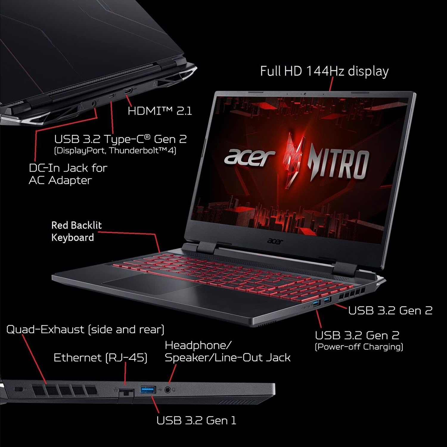 acer Nitro 5 Gaming Laptop, 15.6" FHD IPS 144Hz Display, 12th Gen Intel 12-Core i5-12500H, GeForce RTX 3050, 32GB RAM, 2TB PCIe SSD, Thunderbolt 4, Backlit Keyboard, WiFi6, PDG HDMI Cable, Win 11 Pro