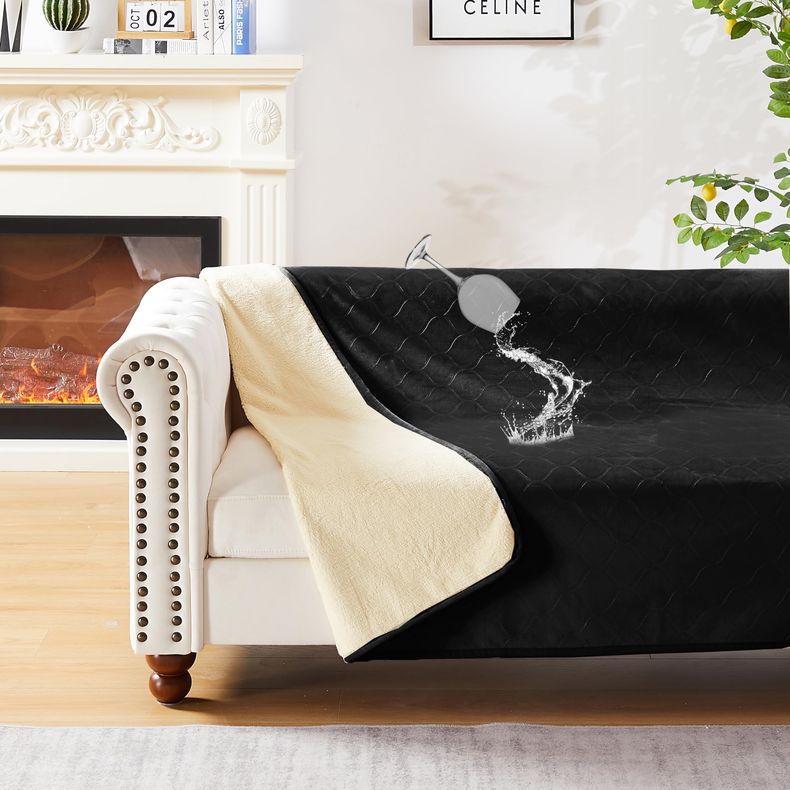 Reversible Waterproof Fleece Throw Blanket for Couch Sofa or Bed, Soft Fuzzy Plush Luxury Blanket, Super Cozy and Comfy for All Seasons Black 30 * 70 Inch