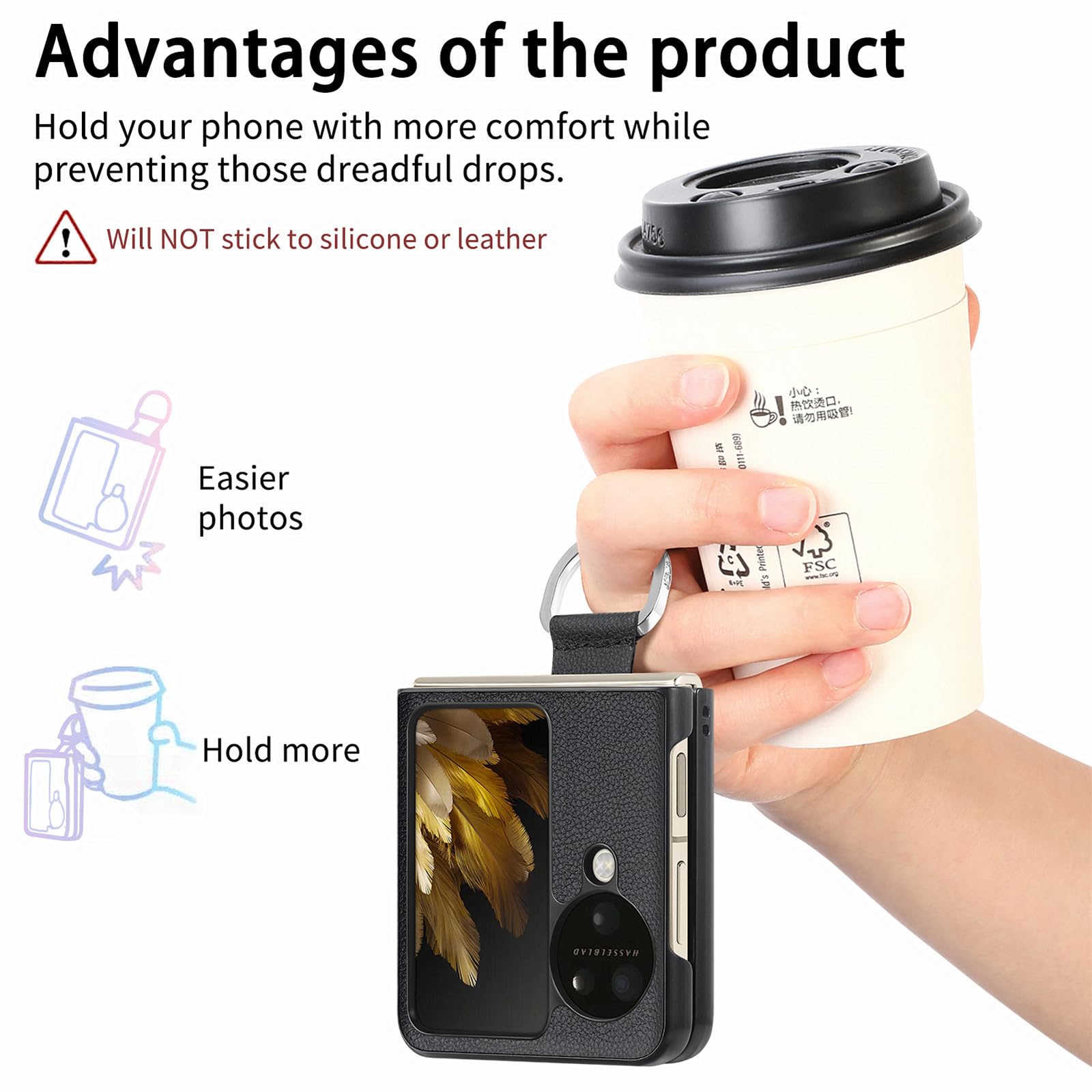 CCSmall Oppo Find N3 Flip Slim PU Leather Protective Cover Case with Ring, Black