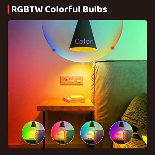 OREiN Smart WiFi Light Bulbs, Music Sync RGBTW LED Light Bulbs Color Changing Light Bulb, A19 E26 60W Equivalent, Dimmable Multicolor Smart Bulbs That Work with Alexa/Google Home, 800LM CRI>90, 4 Pack