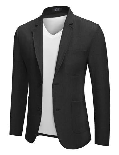 COOFANDY Men's Herringbone Blazer Jacket Slim Fit Casual Sport Coats Two Button Lightweight Suit Jacket Black