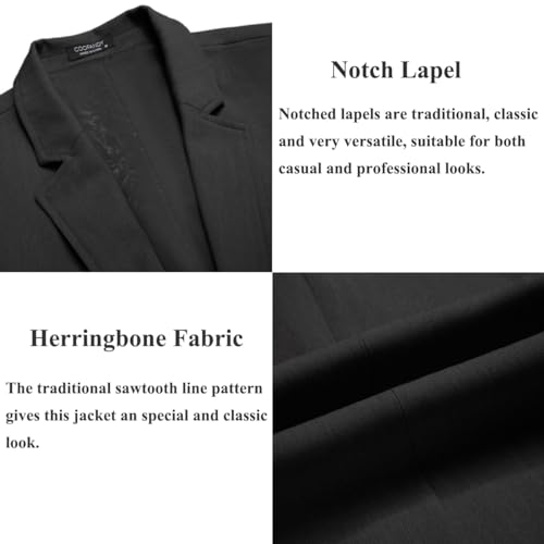 COOFANDY Men's Herringbone Blazer Jacket Slim Fit Casual Sport Coats Two Button Lightweight Suit Jacket Black
