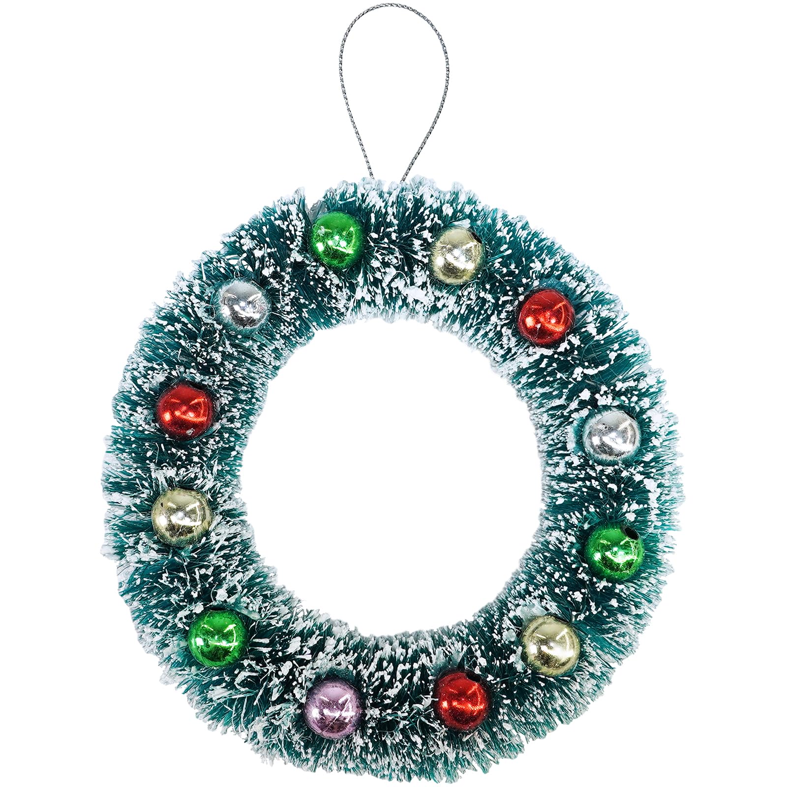 Winlyn 6 Pcs Frosted Teal Miniature Decorated Frosted Sisal Christmas Wreath Bottle Brush Wreaths 4.7" Wide for Winter Christmas Tree Hanging Ornaments Festive Celebration Supplies Holiday Crafts