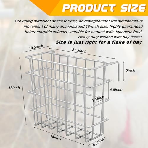 Gisafai Galvanized Hay Feeder 21.5 x 10.5 x 18 Inches Size Right for a Flake of Heavy Duty Welded Wire Large Hay Rack Wall Single Sided Feeder with Hook for Sheep Horses Farm Yield(Silver)
