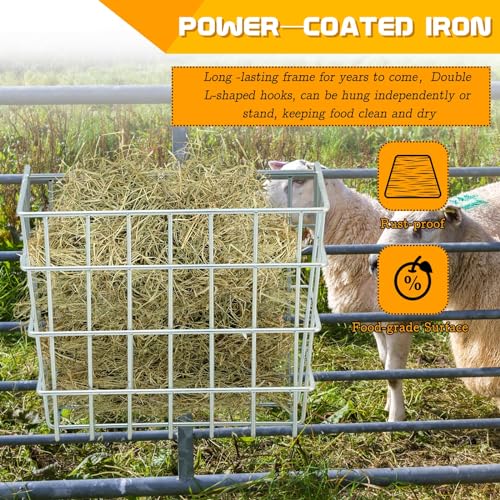 Gisafai Galvanized Hay Feeder 21.5 x 10.5 x 18 Inches Size Right for a Flake of Heavy Duty Welded Wire Large Hay Rack Wall Single Sided Feeder with Hook for Sheep Horses Farm Yield(Silver)