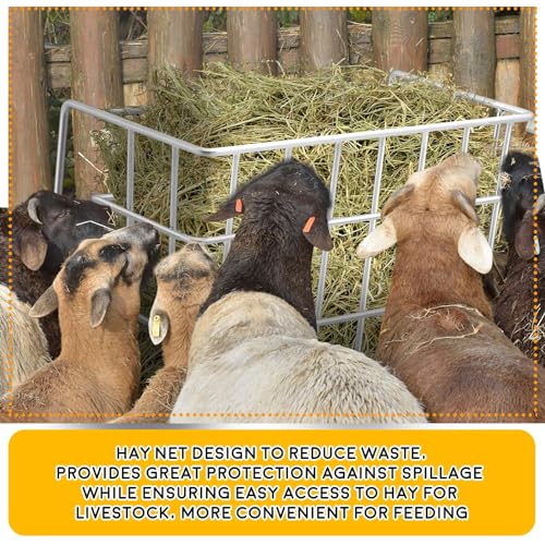 Gisafai Galvanized Hay Feeder 21.5 x 10.5 x 18 Inches Size Right for a Flake of Heavy Duty Welded Wire Large Hay Rack Wall Single Sided Feeder with Hook for Sheep Horses Farm Yield(Silver)