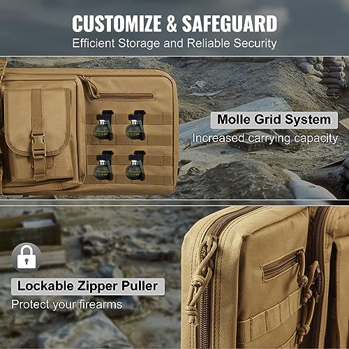VEVOR Rifle Bag, 36 inch Tactical Double Long Gun Bag, Soft Rifle Case with Lockable Zipper, Portable Handle & Shoulder Strap, 3 Large Storage Pockets Rifle Case for Two 34" Rifles & 2 Pistols, Brown