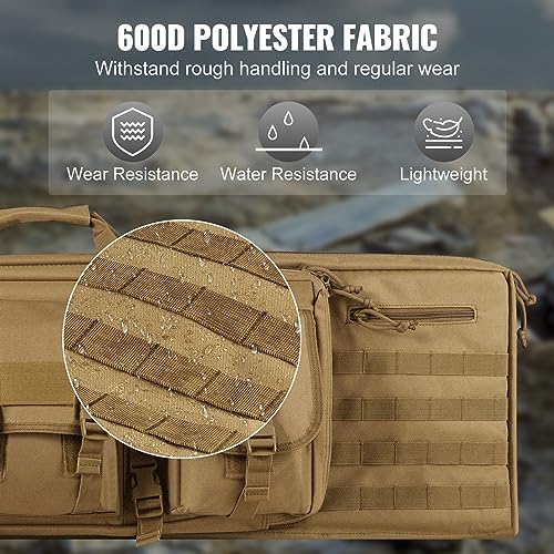 VEVOR Rifle Bag, 36 inch Tactical Double Long Gun Bag, Soft Rifle Case with Lockable Zipper, Portable Handle & Shoulder Strap, 3 Large Storage Pockets Rifle Case for Two 34" Rifles & 2 Pistols, Brown